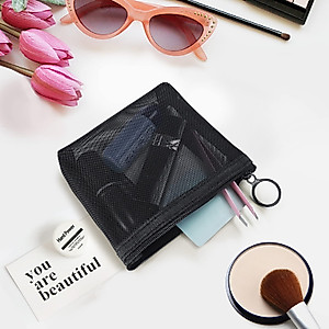 Aosbos 3 Pieces Mesh Makeup Bag Mesh Cosmetic Bag Purse Pouch Zipper Mesh Travel Bag Travel Purse Organizer Portable Pouch Bag Mesh Toiletry Bag for Home Office Travel Accessories, Black