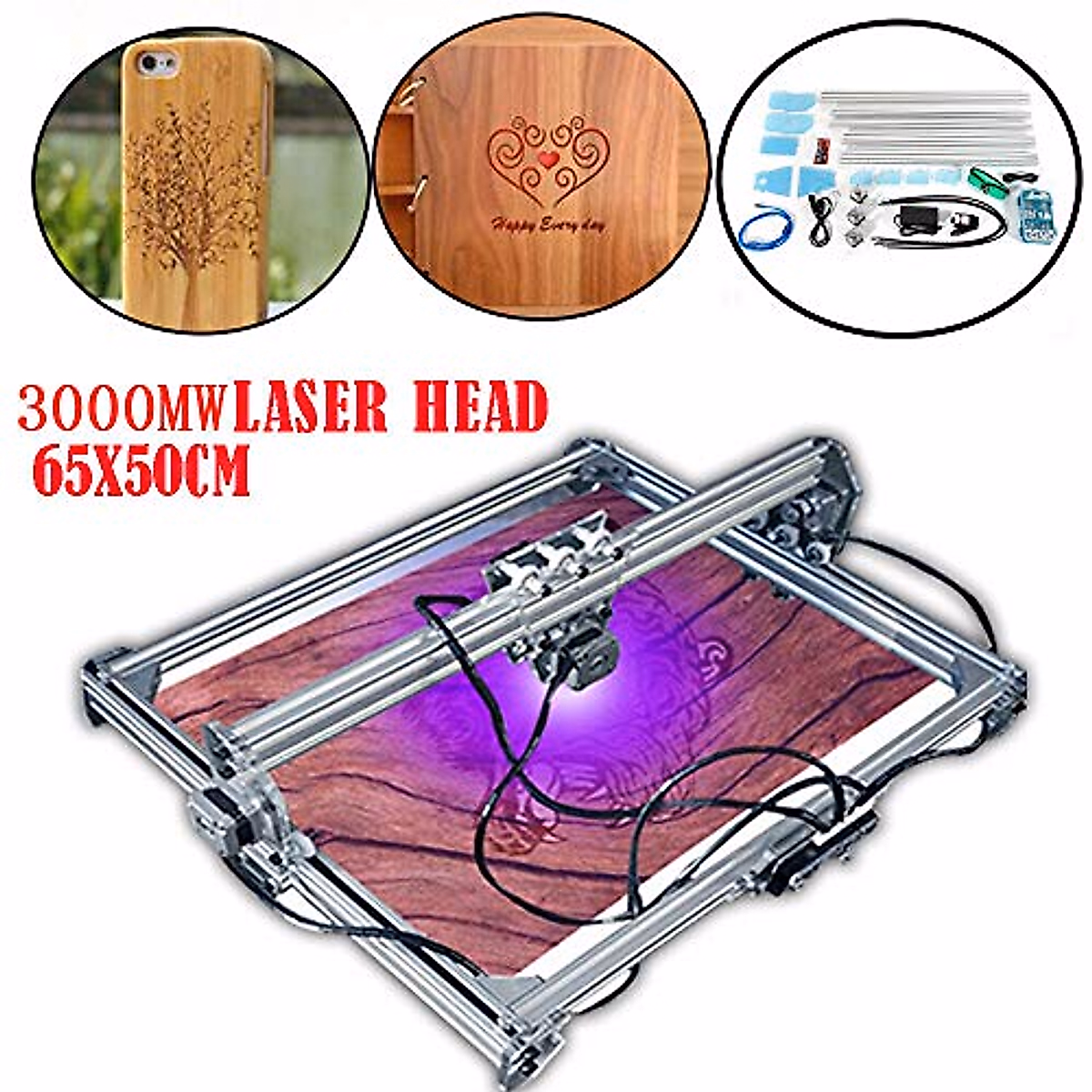 LOYALHEARTDY Desktop Engraving Machine, 3000MW 65x50cm DIY Engraving Cutting Machine Engraver Printer Desktop