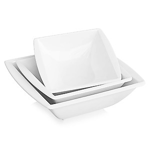 MALACASA Large Salad Bowls, Ivory White Square Serving Bowls Set of 3 (52/32/18 OZ), Mixing Bowls for Kitchen, Bowls Set for Soup, Pasta and Dinner, Dishwasher & Oven Safe, Series BLANCE
