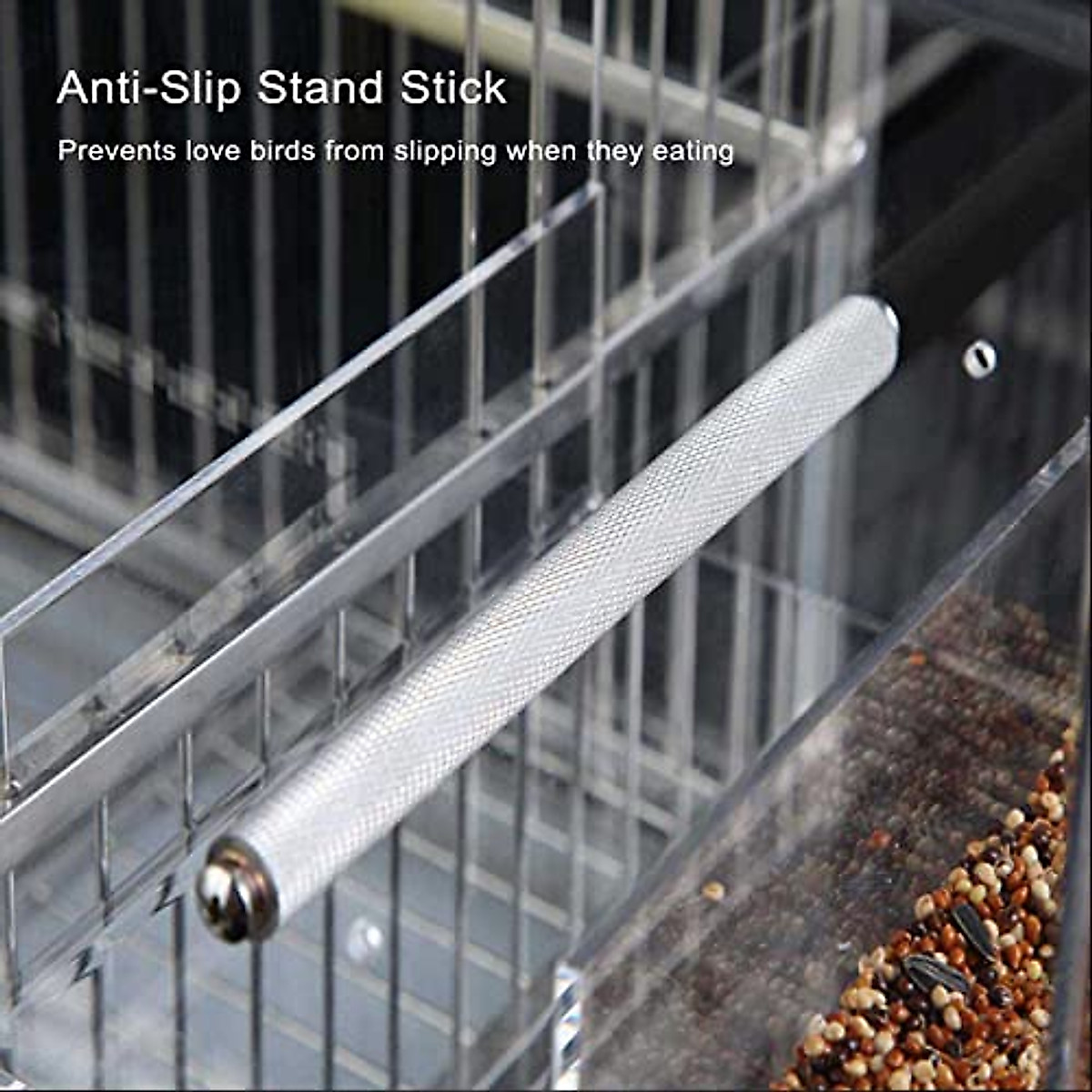 Bird Feeder No Mess Seed Catcher Tray Cage, Transparent Bird Feeder Cage with Stainless Steel Hooks for Small Bird Canary Parakeet Budgerigar Parrots Crested Myna Cockatiel Lovebird