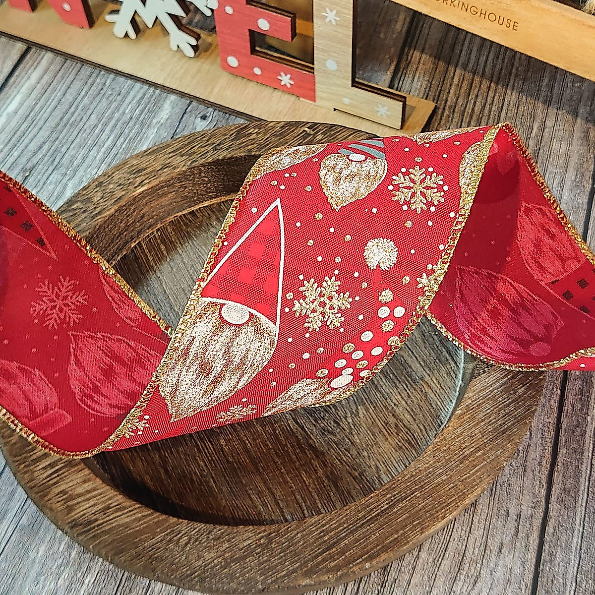 CT CRAFT LLC Red Satin with Elf Christmas Wired Ribbon 2.5 Inch x 25 Yards for Christmas Home Decor Tree Topper Bow Gift Wrapping DIY Crafts Wreath Garland