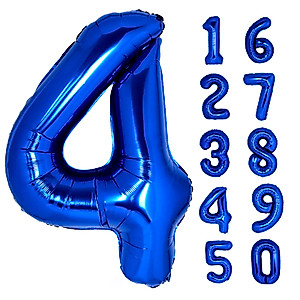 40 Inch Giant Navy Blue Number 4 Balloon, Helium Mylar Foil Number Balloons for Birthday Party, 4th Birthday Decorations for Kids, Anniversary Party Decorations Supplies (Navy Blue Number 4)