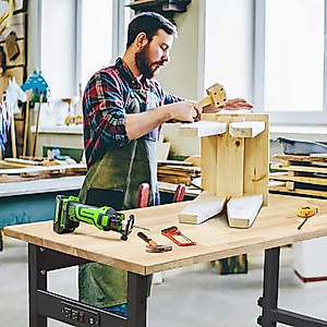 48" Adjustable Work Bench Garage Workbench with Power Outlets, 2200 Lbs Capacity Hardwood Top Work Bench Table Heavy-Duty Workbench for Garage, Workshop, Office, Home