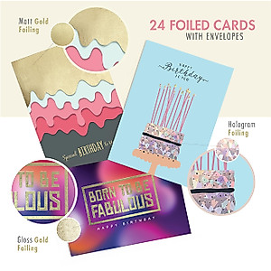 easykart labels 24 Unique Birthday Cards Assortment with Greetings Inside. For Businesses and Individuals, 4X5.5 Inch Assorted Foiling Cards with Envelope with Sealing Stickers