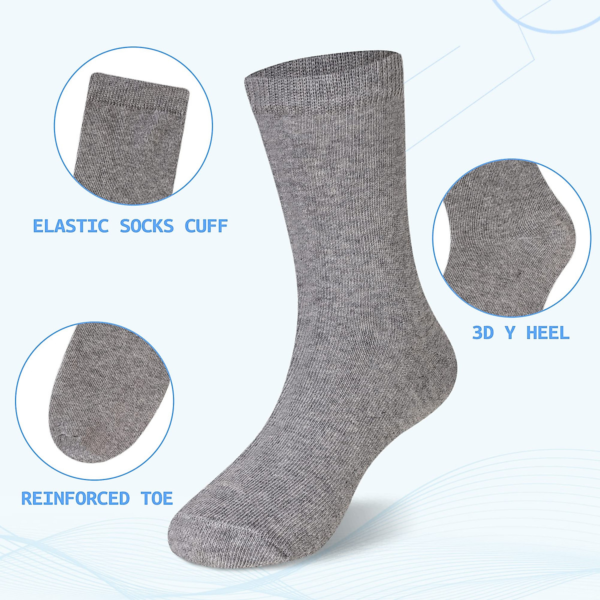 Kids Boy Girls Classics Athletic Socks Little Toddlers Casual School Uniform Sports Soft Breathable Cotton Crew Socks (10 Pairs Black&Grey, 6-8 Years)