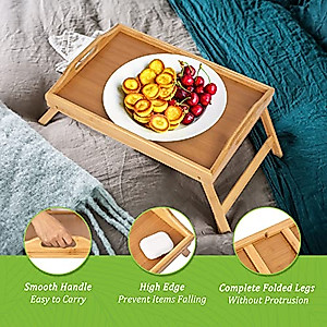 Bed Tray Table Folding Legs with Handles Breakfast Food Tray for Sofa,Bed,Eating,Drawing,Platters Serving Lap Desk Snack Tray (Yellow Small)