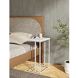 Innerjoin Wide C Side Table,C Couch Table with Metal Frames, Small Snack End Table for Couch and Bed, Retro Laptop C Table, Living Room and Bedroom, Industrial Style, White