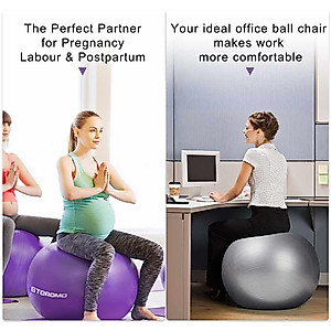 STOROMO Exercise Ball,Yoga Ball(with Exercise Tutorial)，Extra Thick Non-Slip,Holds 2500 lbs, Workout Ball for Pregnancy Birthing and Balance Stability (Purple, 45cm/17.7in)