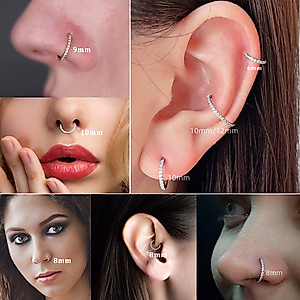 REDNITY 18G Hinged Nose Ring Hoop Surgical Steel, 18 Gauge Septum Clicker Cartilage Earrings with Clear CZ, Silver, 7mm