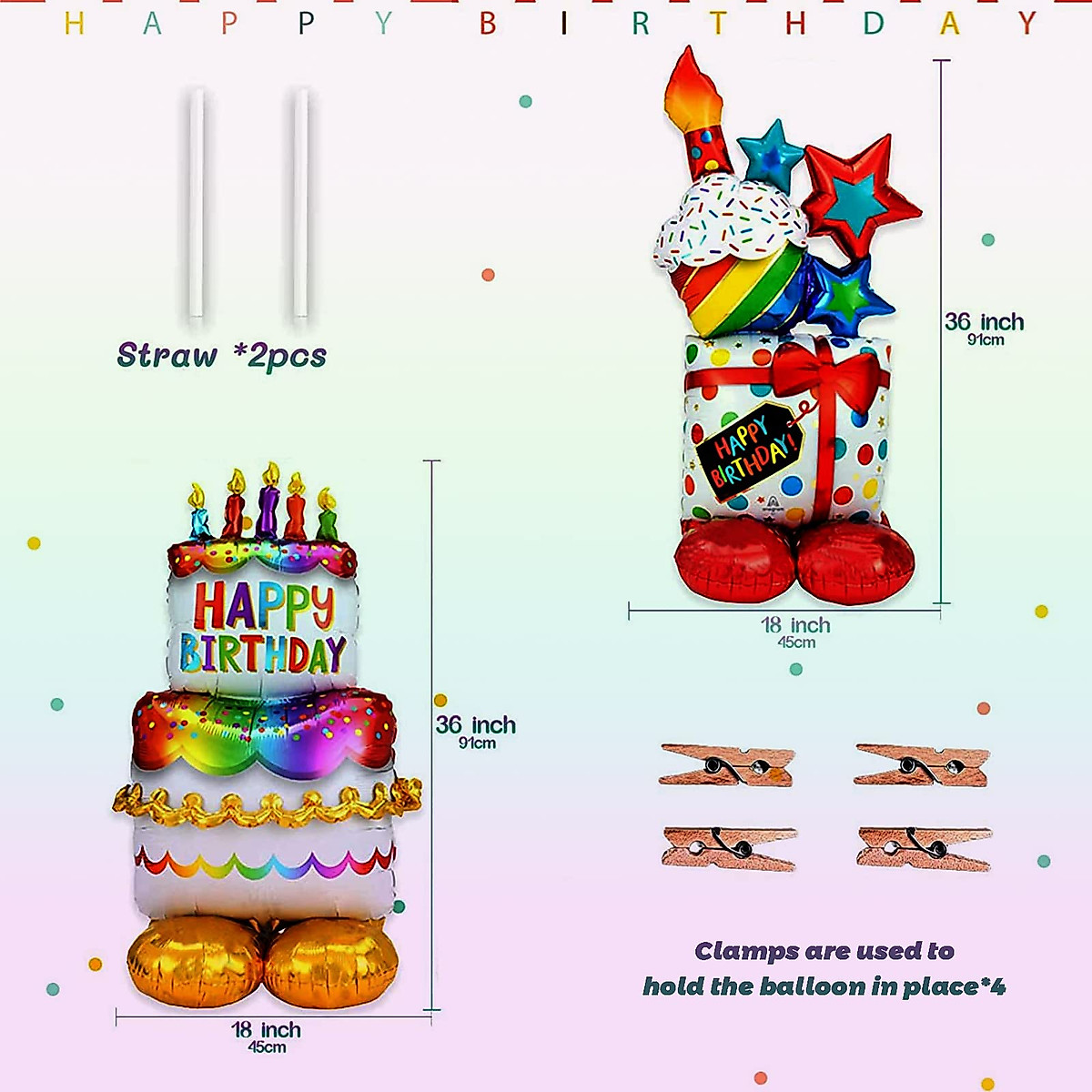 Happy Birthday Balloon Large Size Standing Birthday Balloon，Birthday Party Decorations Supplies Birthday Cake Balloon and Birthday Gift Balloon