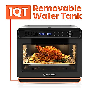 Nutricook Steami 11-in-1 Convection Air Fryer, 25QT Countertop Oven for Baking, Roast, Steam, Dehydrate, Pizza - Convection Oven with Accessories for Healthy Cooking Stainless Steel