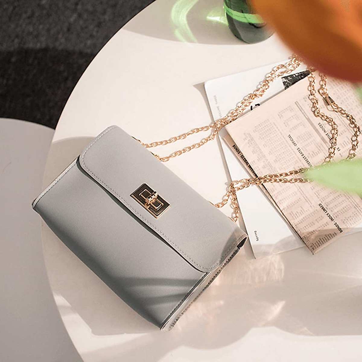 Women'S Crossbody Bag Chain PU Leather Shoulder Bag With Twist Lock Flap Casual Messenger Bags