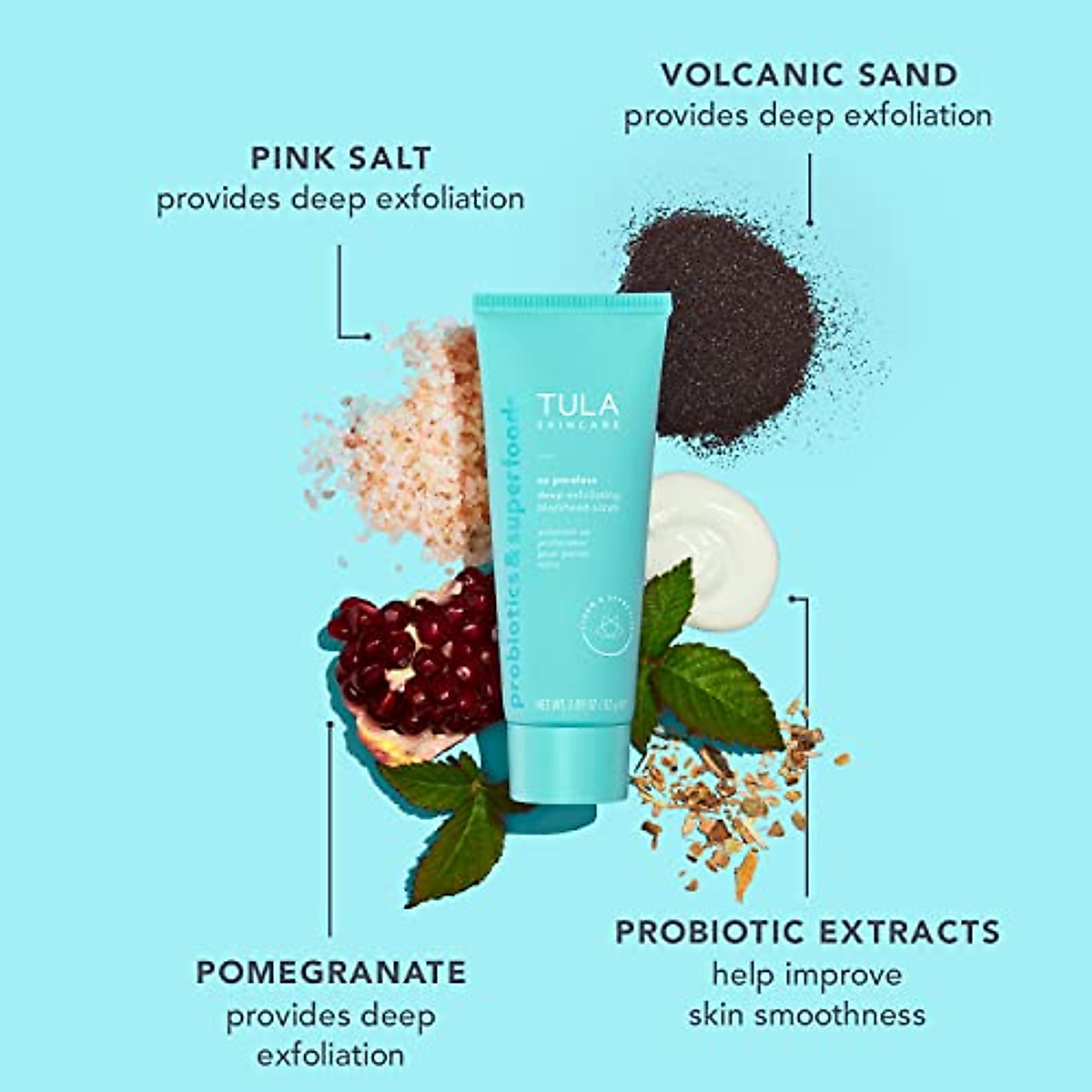 TULA Skin Care So Poreless Exfoliating Blackhead Scrub | Powerful and Gentle Exfoliation, Refreshing and Smoothing, Contains Probiotic Extracts, Volcanic Sand, Pink Salt, and Witch Hazel | 82 g