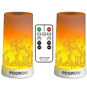 PDGROW LED Flame Light (NO Remote)+ LED Flame Light with Remote Timer（2 Pcs/Set）