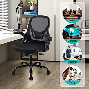 Nusetx Office Chair, Ergonomic Desk Chair - Thick Cushion Adjustable Height Computer Chair with Lumbar Support and Flip-up Armrests, Home Office Desk Chairs, Swivel Executive Task Chair, Black