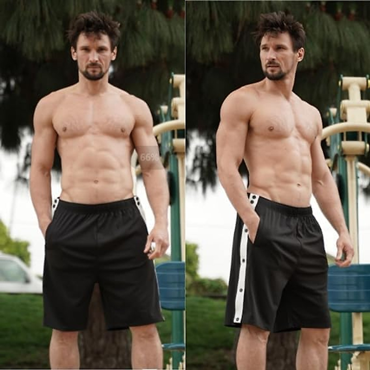 Wataxii Post Surgery Tear Away Shorts for Men Hip Replacement Recovery Snap Breakaway Shorts Comfy Adaptive Clothing Black