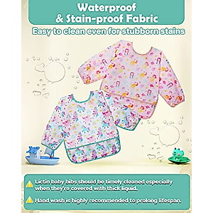 Lictin 3 Pack Baby Bibs for Boy or Girl, Cute Long Sleeve Bib, Waterproof Bibs for Toddlers,Adjustable Closure Baby Smock, Mess Proof Baby Bib, 6-24 Months Reusable Infant Baby Bibs