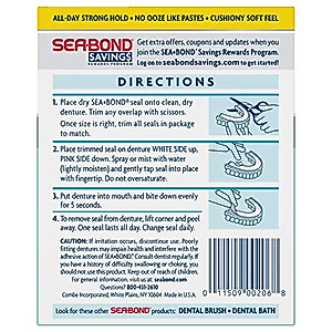 Sea Bond Secure Denture Adhesive Seals, Original Lowers, Zinc-Free, All-Day-Hold, Mess-Free, 30 Count (Pack of 4)