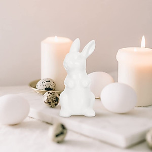 4Pcs Easter Rabbit Figurine Ceramic Bunny Statues Mini Garden Ornaments Easter Party Decor for Lawn Table Office