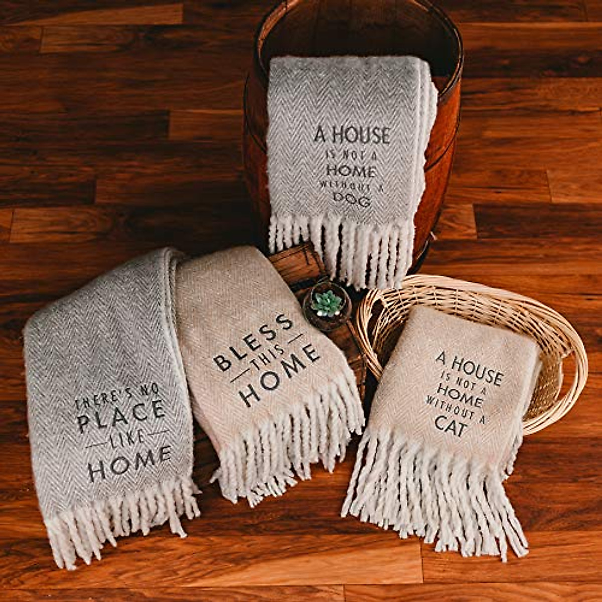 Pavilion Gift Company A House is Not A Home Without A Dog 50x60 Super Soft Herringbone Chevron Tassel Throw Blanket, Gray