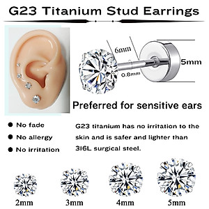 MJust Small Titanium Earrings for Women G23 Titanium Stud Earrings for Sensitive Ears Dot Ball Cubic Zirconia Hypoallergenic 20G Flat Back Earrings CZA