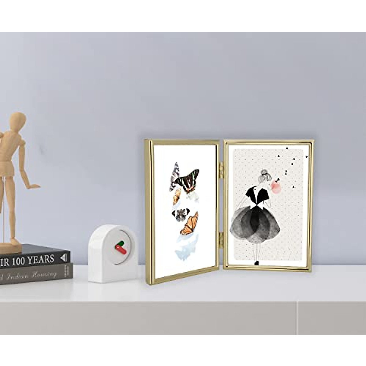 YiPinYin 4x6''Hinged Double Simply Gold Metal Picture Frame, Elegant Narrow Plated Metal Photo Frames 4 x 6'' With Soft Touch Velvet Backing for Desktop