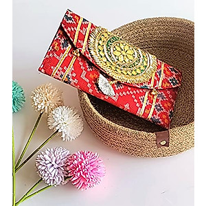 Indian Traditional Patola Clutch For Women Handbag Elegant Evening Wedding Party Purse For Women's BY PANACHE MERCHANT (Pack Of 4)