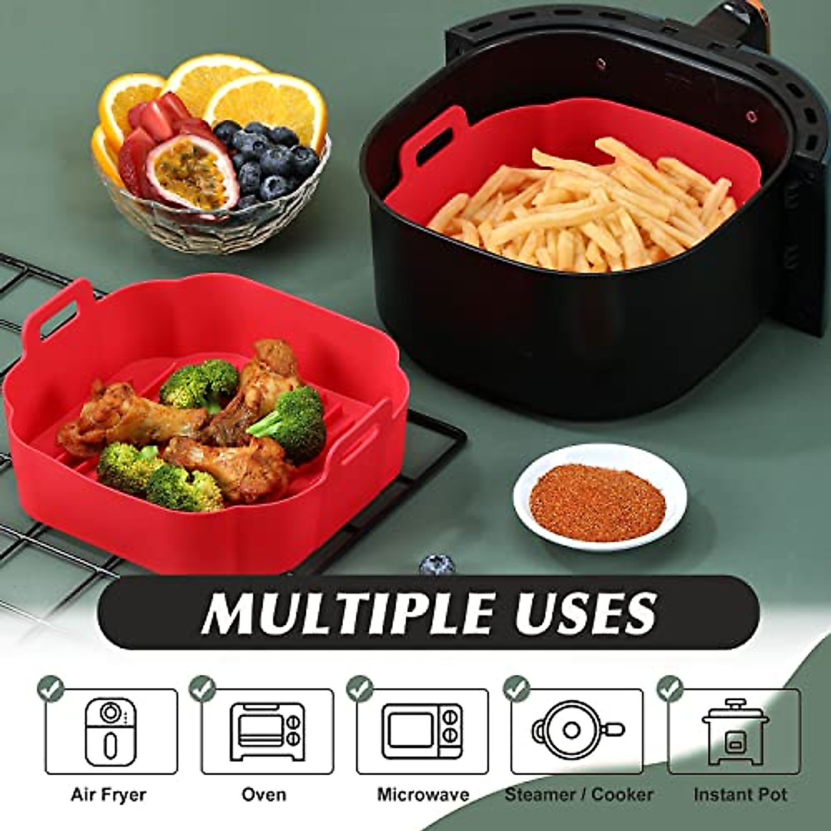 Air Fryer Liners, Air Fryer Silicone Liners Reusable, Air Fryer Accessories - Airfryer Liners Square 8.5 inch for 4 to 6 QT Air Fryer Liners Silicone, Air Fryer Liner Replace Parchment Paper