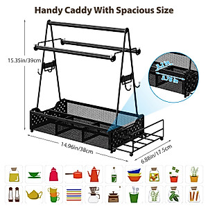 WHITE TIGER Grill Caddy for Camping, Picnic Caddy for Plates and Utensils, BBQ Caddy with Paper Towel Holder for Outdoor, Camper Must Haves for Barbecue Accessories Storage Organizer (Black)