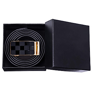 Dubulle Designer Men Leather Belt Fashion Black Plaid Sliding Adjustable Automaitc Rachet Buckle for Dress Casual