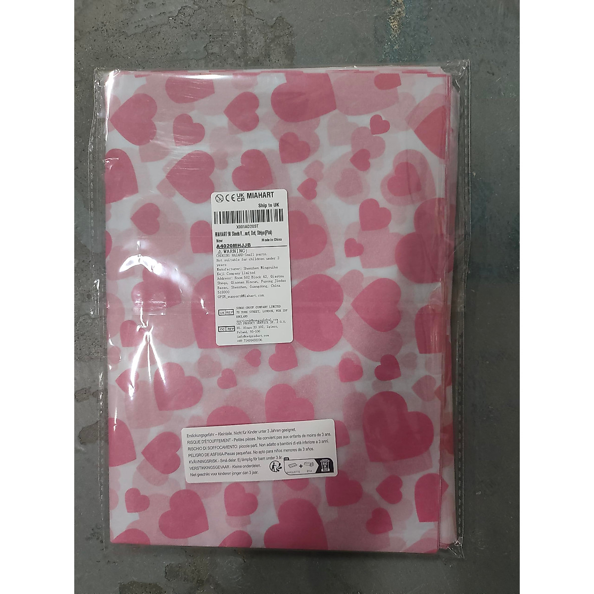 MIAHART 90 Sheets Valentine Day Gift Wrapping Tissue Paper Birthday, Tissue Paper for Home, Kitchen, DIY Crafts, Wrapping Accessory(Heart, Dot, Stripe） (Pink)