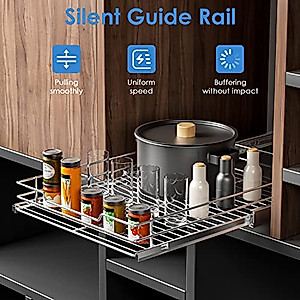 G-TING Pull Out Cabinet Organizer, Heavy Duty Slide Out Pantry Shelves Sliding Drawer Storage for Home, Kitchen, Bathroom, 13.97" W x 20.98" D, Request at Least 15 inch Cabinet Opening(2 Pack, Silver)