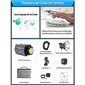 Video Light, COLBOR CL60 65W COB LED Continuous Output Lighting 2700k-6500K CRI97+ Monolight with Bowens Mount APP Control for Outdoor Shooting Filming Conference, LED-Video-Light-Photography-Studio