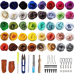 Needle Felting Kit for Beginners Adult - Sukh 40pcs Felting Wool Roving Supplies Set for Needle Felting Starter Core Wool Roving Bulk Felt Kits Felting Tools Spinning DIY Craft Mix Color