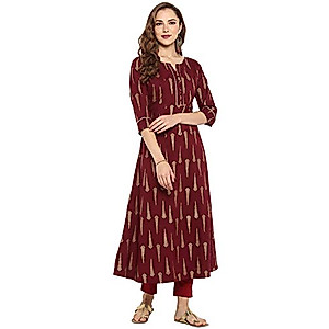 Janasya Indian Women's Tunic Tops Cotton Kurti for Women(JNE3030-KR-XXXL) Red