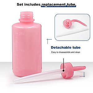 Heylcm 2Pcs 250ml Plastic Wash Bottle with Cap, 8.5oz Pink Narrow Mouth Tattoo Wash Bottle No Spill Safety Squeeze Squirt Bottle with Straw Funnel for Lab Gardening Tattoo Supplies(250ml, Pink)