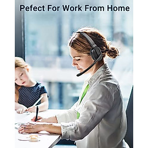 Bluetooth Headset with Microphone, HUAKUA AI Noise Cancelling Wireless Headset with Mute Button 50 Hrs Talk Time, on-Ear Headphones Trucker Headset for Computer PC Tablet Cell Phones Office Home Black