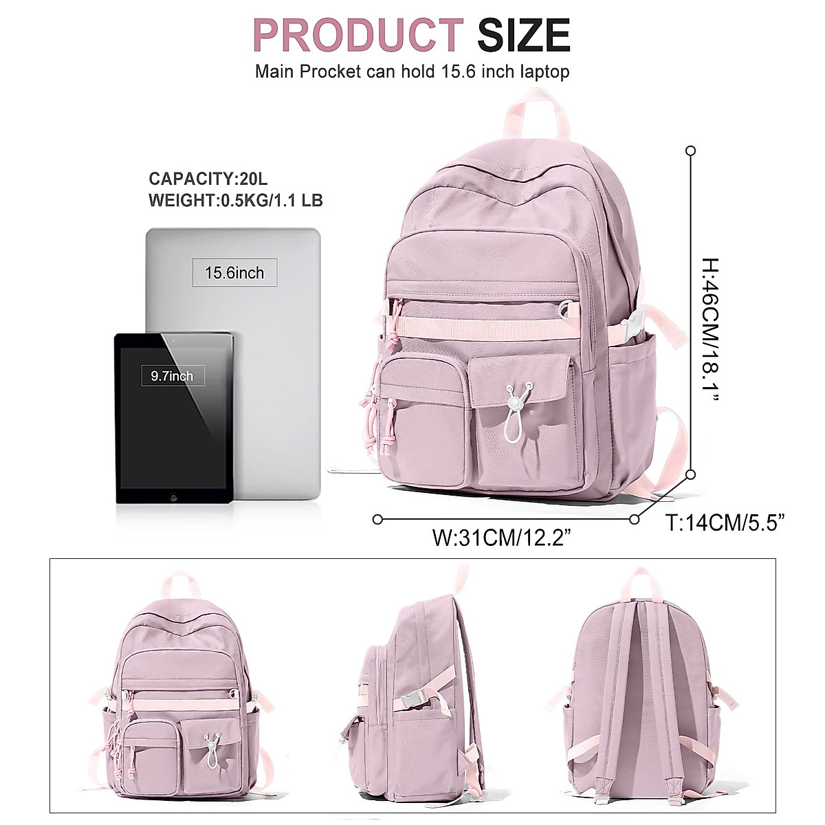 weradar Aesthetic College Backpack Women,Students Casual Travel Daypacks,High School Bookbags For Teen Girls,Cute School Backpack With Lots of Pockets(purple)