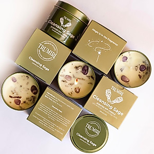 Sage Candle for Cleansing House Negative Energy Smudge Kit - 5oz Soy Wax Natural Clean Organic Non Toxic - Aromatherapy Spiritual Meditation Gifts - Long Lasting Highly Scented Candel with Crystals