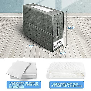 Erarrow Foldable Bed Sheet Set Organizer, Storage Box for Duvet Cover Set with Clear Window and Handles, Linen Closet Organizer for Bedding Clothes Blankets, 2 Pack (Queen or King Size),Dark Grey
