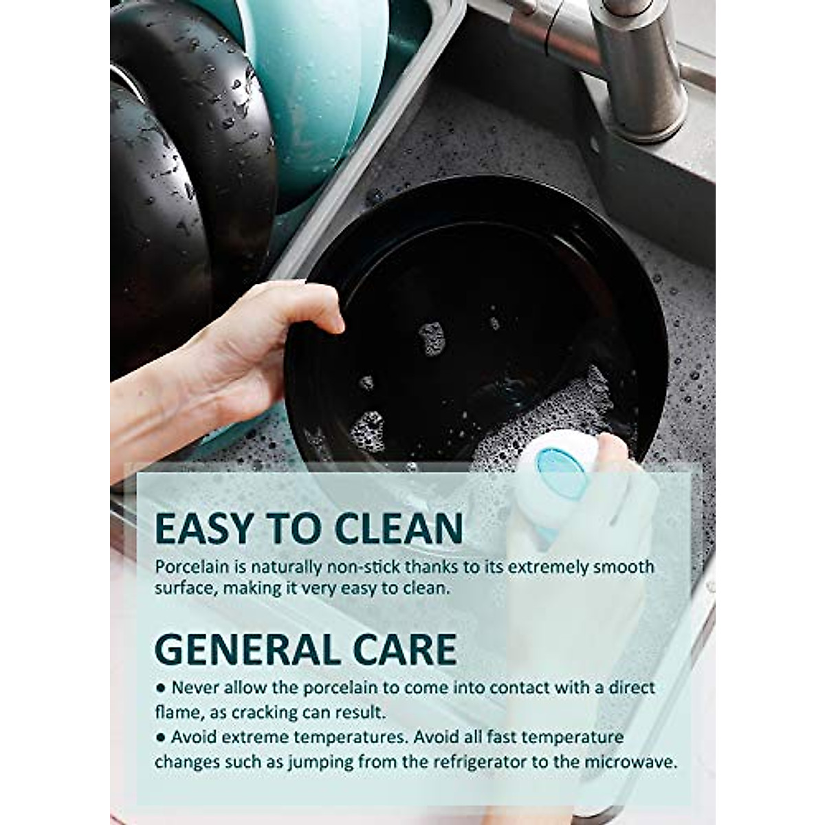 Teocera Pasta Bowls, Large Salad Bowls, Porcelain Bowl Set, Wide and Shallow, Microwave and Dishwasher Safe, 35 Ounce - Set of 4, Matte Black