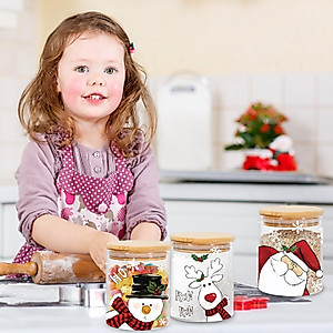 JarThenaAMCS 3Pcs Christmas Glass Storage Jars with Airtight Lid Santa Snowman Reindeer Decorative Canisters Sets for Winter Xmas Home Kitchen Countertop