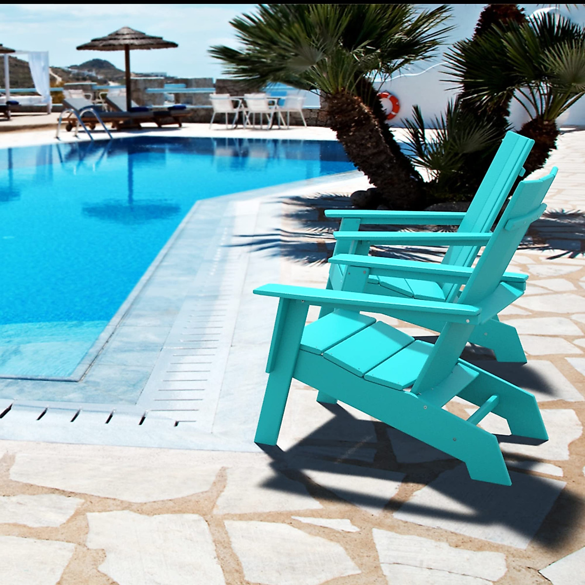 RESINTEAK Modern Adirondack Chair, All Weather Resistant, HDPE Resin Recycled Plastic, Comfortable Patio Furniture, Premium Quality, Outdoor Plastic Adirondack Chairs, Modern Collection (Aqua Blue)