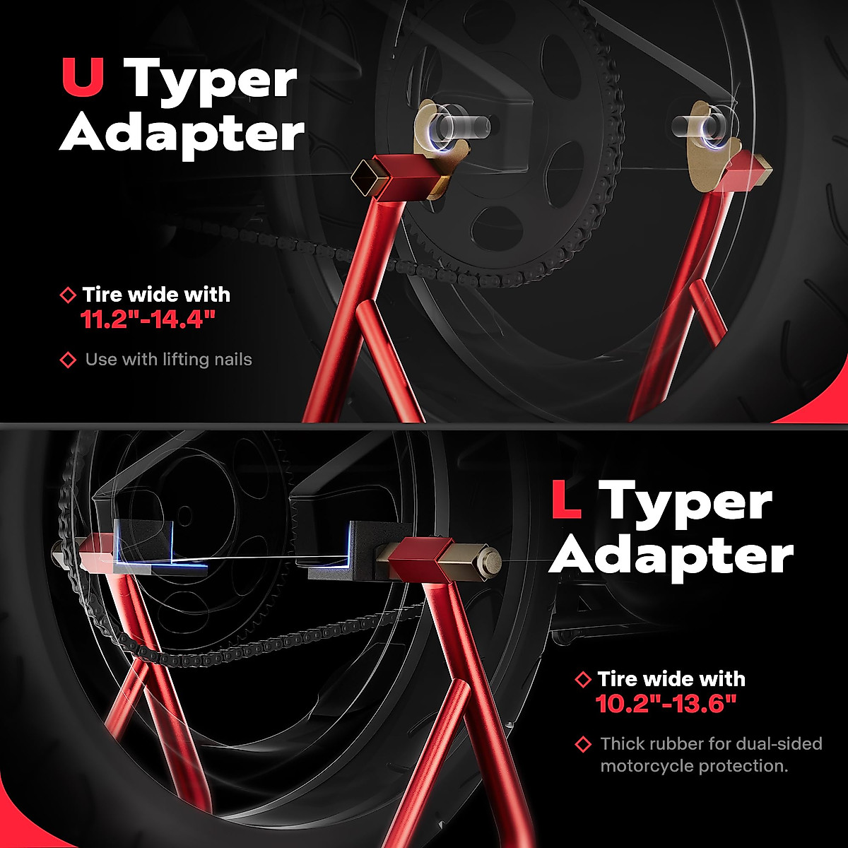 SPECSTAR Motorcycle Stand, 441 Lbs Capacity Rear Wheel Lift with U+L Adjustable Swingarm Spool, Heavy Duty Paddock Stand for BMW Suzuki Yamaha Honda Kawasaki, Black