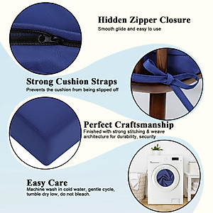 Topotdor Patio Chair Cushions Set of 2,Waterproof Outdoor Chair Cushions with Fade Resistant Removable Cover with Adjustable Straps for Patio Furniture Garden Sofa Couch,19"x19"x3" Blue