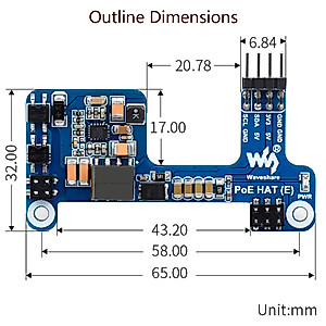 Power Over Ethernet HAT POE HAT (E) for Raspberry Pi 4B/Pi 3B+, IEEE 802.3af-Compliant Standard, Support Connecting Cooling Fan and Official Case