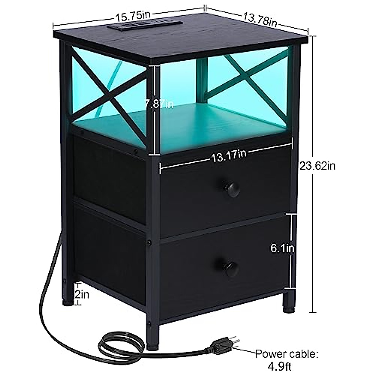 AMHANCIBLE LED Night Stand Set 2, Night Stands for bedrooms Set of 2 with Charging Station, Side Table with USB C Port and Outlet HET052LBK