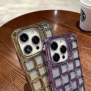 Fycyko Case for iPhone 14 Pro Max Glitter Phone Case 3D Wave Lattice Luxury Plating Aesthetic Cute Gradient Twinkle Bling Sparkle Design for iPhone 14 Pro Max Women Girl Men 6.7'' Purple