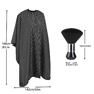 YELEGAI Professional Hair Cutting Cape with Neck Duster Brush, Large Size Salon Hairdresser Cape for Men, Women and Kids(Black With White Stripes)