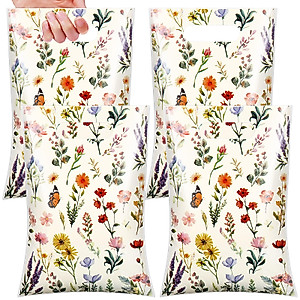 Bulyoou 100 Pcs Wildfloral Gift Bags Vintage Wildflower Print Treat Bags with Handles Decorative Wildfloral Plastic Candy Birthday Present Bags for Mother Wedding Party Supplies(Vintage,Colorful)
